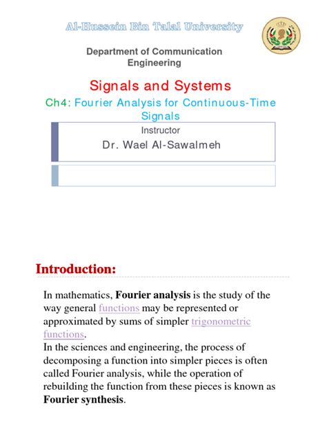Ch4 Fourier Analysis For Continuous Time Signals Pdf Fourier