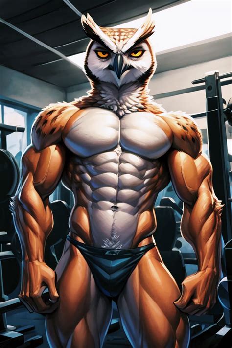 Rule 34 Abs Ai Generated Anthro Athletic Avian Beak Biceps Bird Bubo Genus Deltoids Feathers