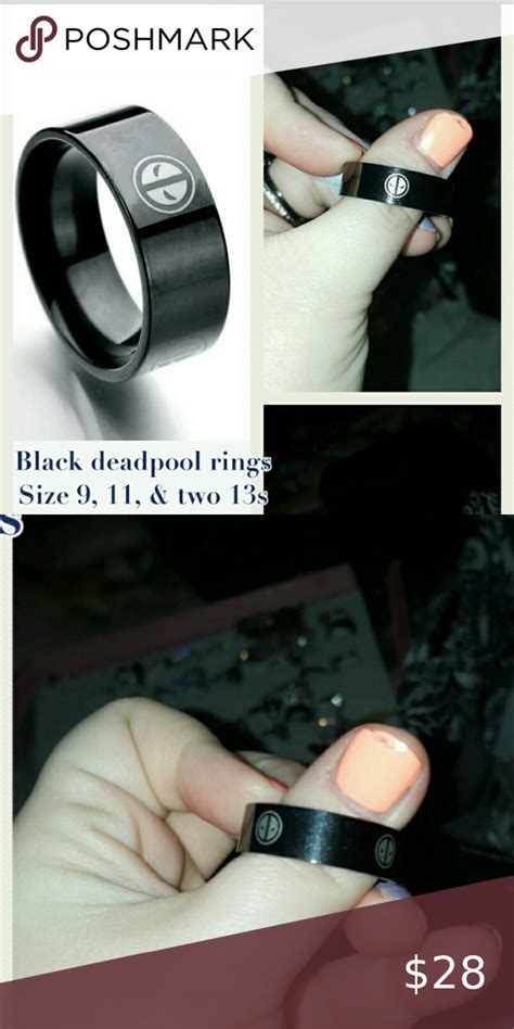 Deadpool Ring 11 Black Rings Deadpool Silver Logo