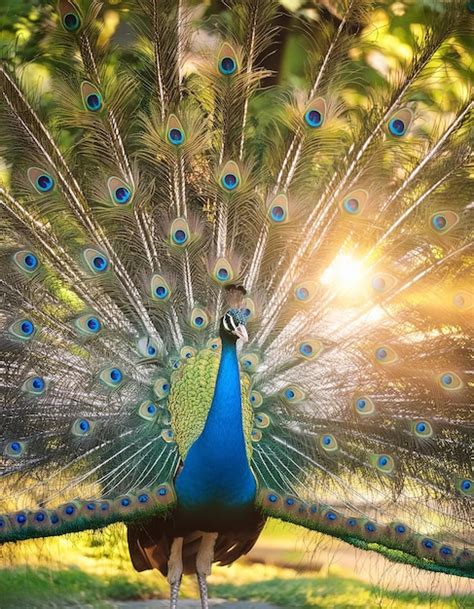 A Peacock With A Blue And Gold Tail Premium Ai Generated Image