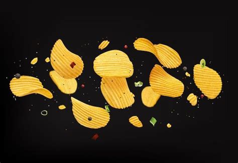 Premium Vector Flying Crispy Ripple Potato Chips Onion Spices Disenos De Unas