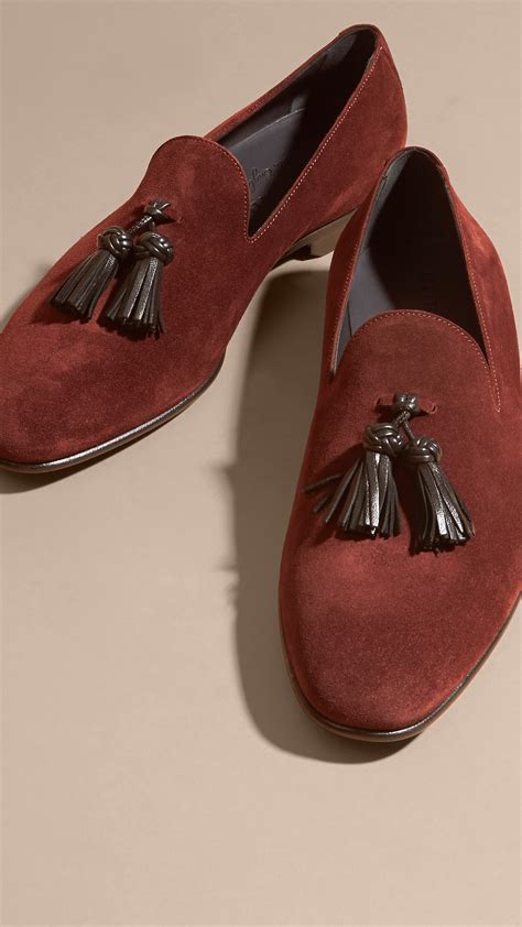 Burberry Whole Cut Suede Tassel Loafers Deep Aubergine For Men Lyst
