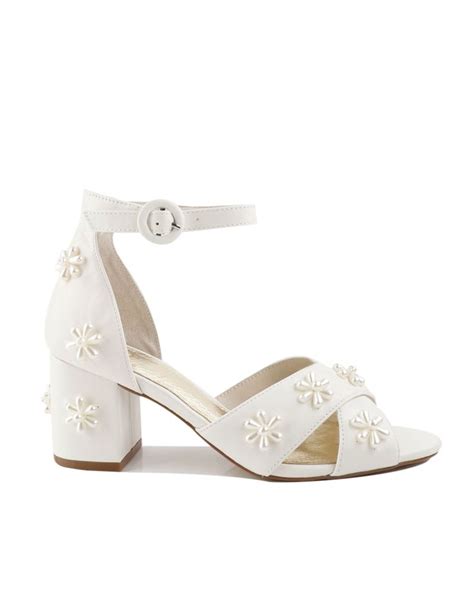 Daisy Ivory Leather Pearl Flower Heels Di 2025