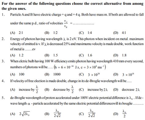 Neet Ug Physics Dual Nature Of Matter Mcqs Multiple Choice Questions