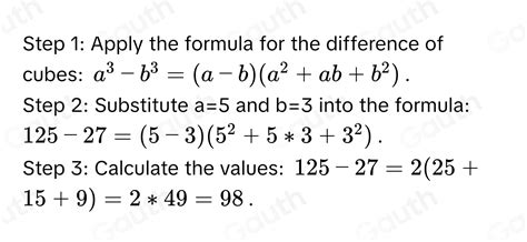 Solved Use The Formula For The Difference Of Cubes To Show That 125 27