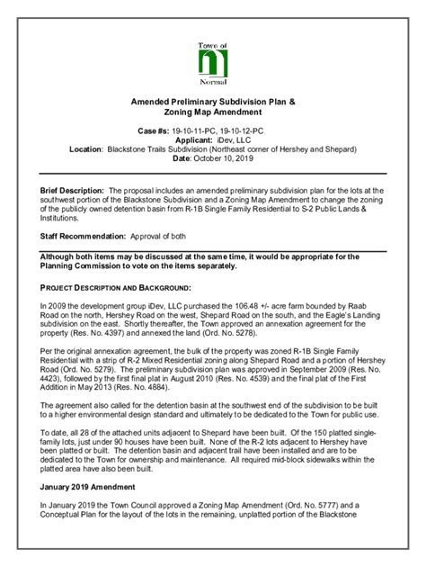 Fillable Online Amended Preliminary Subdivision Plan And Zoning Map