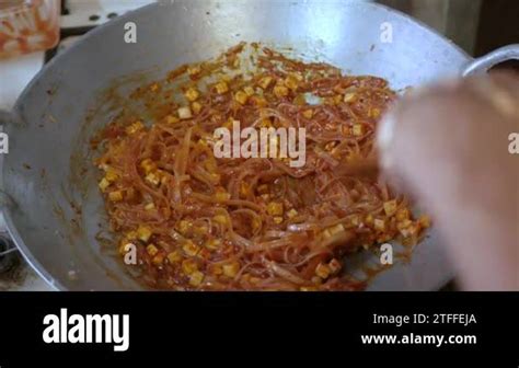 POV While Cooking Fry Pad Thai In Kitchen Famous Street Food Of Thailand Stock Video Footage