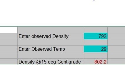 Excel Formula Density Conversion To 15 Deg C Table ASTM 53 B 1980