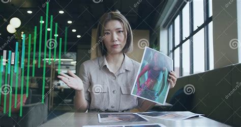 Image Of Graph Processing Data Over Asian Female Creative Having Image