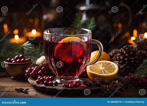 Mulled Wine In Glass Cup Traditional Hot Beverage For Christmas