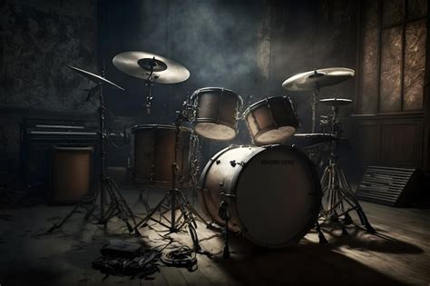 Premium Ai Image Drum Kit In A Grunge Garage Neural Network Ai Generated