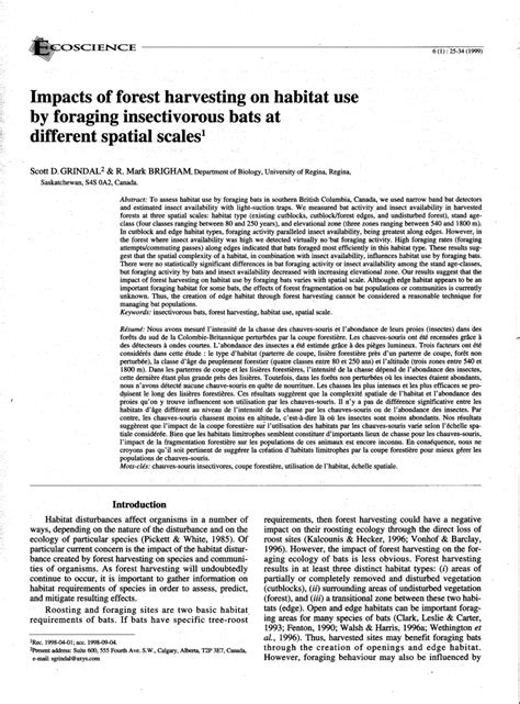 Pdf Impacts Of Forest Harvesting On Habitat Use By Foraging