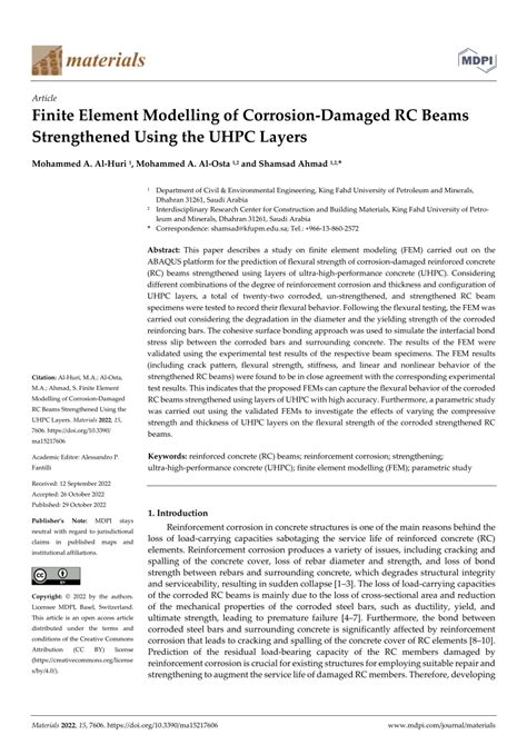 PDF Finite Element Modelling Of Corrosion Damaged RC Beams Strengthened Using The UHPC Layers