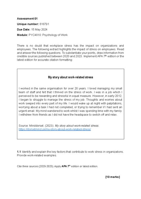 Assessment 01 Pyc4810 2024 Assessment 01 Unique Number 618791 Due Date 15 May 2024 Module