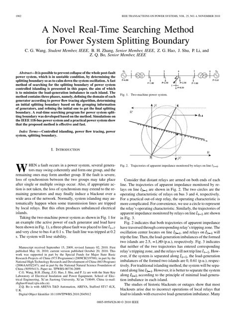 Pdf A Novel Real Time Searching Method For Power System Splitting
