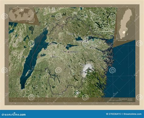 Ostergotland Sweden High Res Satellite Labelled Points Of Cit Stock
