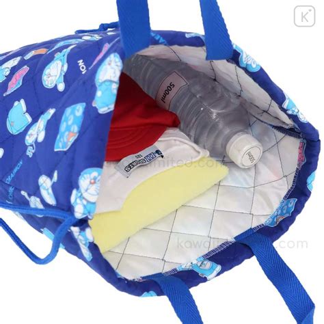 Japan Doraemon Gym Sack Knapsack Drawstring Backpack Navy Quilted