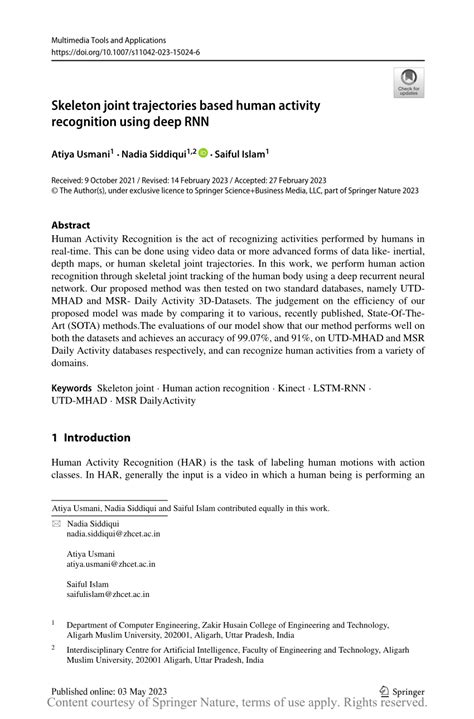 Skeleton Joint Trajectories Based Human Activity Recognition Using Deep