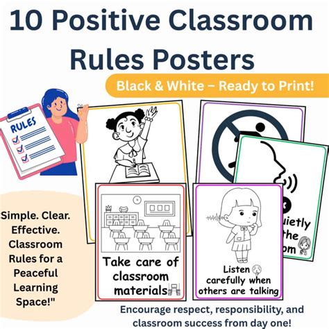 10 Positive Classroom Rules Posters Black And White Back To School