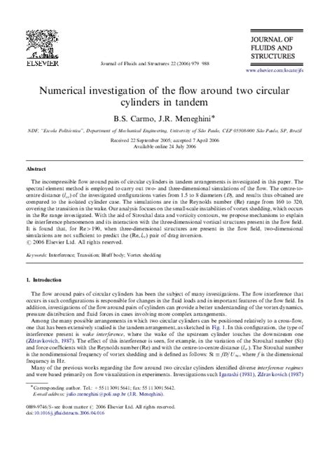 Pdf Numerical Investigation Of The Flow Around Two Circular Cylinders In Tandem