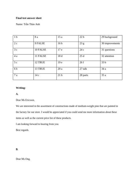 Test Answer Sheet Pdf