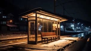 Bus Stops Stop At Night Japanese City Backgrounds  Free Download