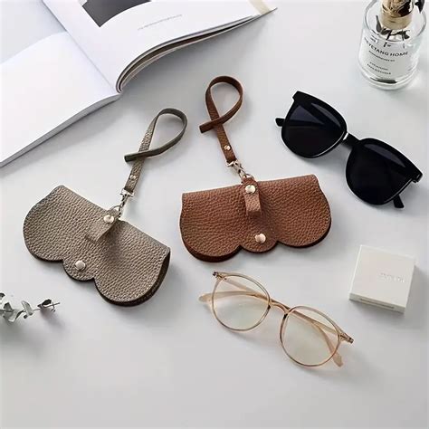 Cute Pu Leather Glasses Bag Cover Lychee Embossed Sunglasses Temu New