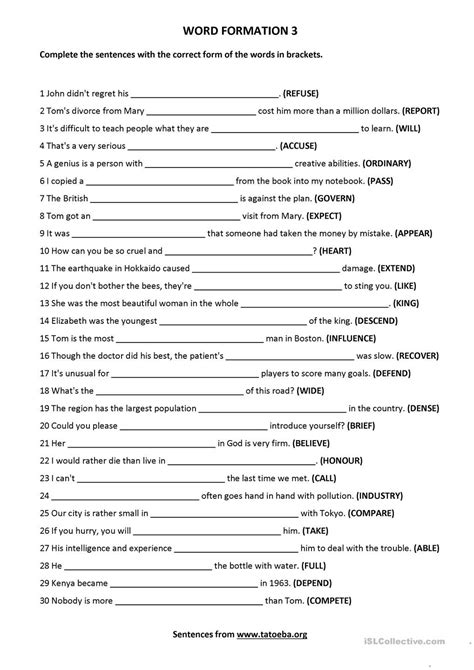 Free Esl Efl Printable Worksheets And Handouts Word Formation