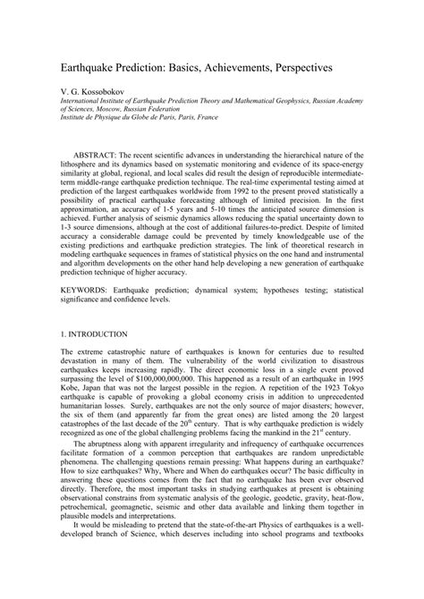 Pdf Earthquake Prediction Basics Achievements Perspectives