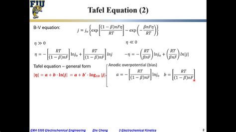 Electrochem Eng L03 16 Tafel Equation At Large Overpotential YouTube