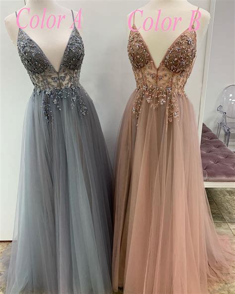 Sparkly Prom Dresses Aline Spaghetti Straps Long Grey Prom Dress Fashi
