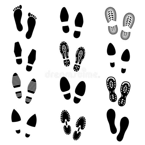 Footprints And Shoes Footmark Vector Silhouette Icons Set Stock Vector