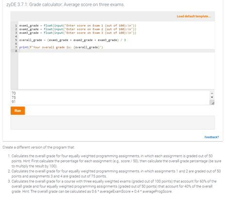 solved zyde 3 7 1 grade calculator average score on three