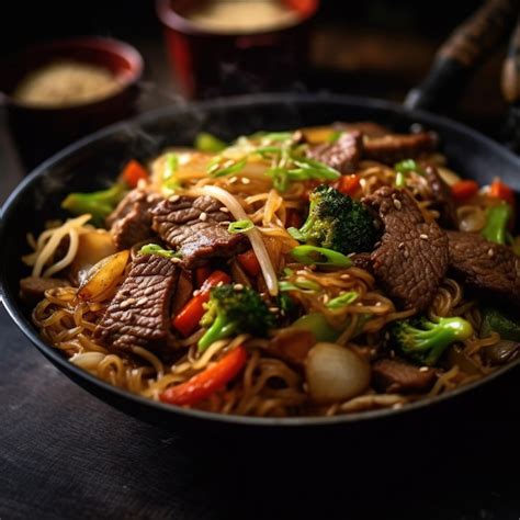 Premium AI Image | Japanese noodle with beef and hot pepper