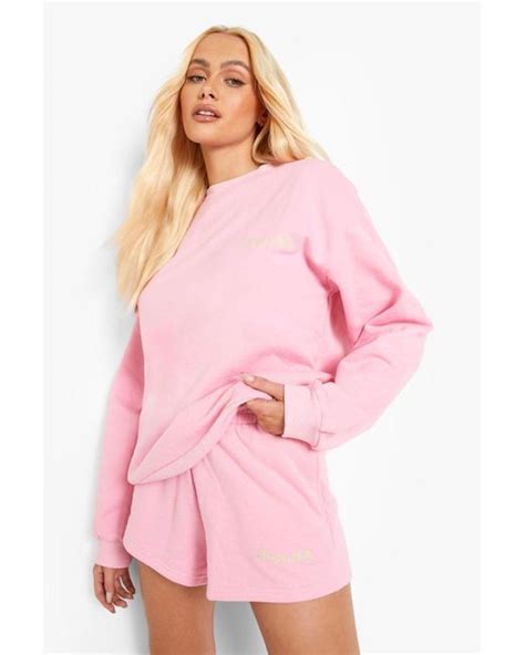 Boohoo Dsgn Studio Embroidered Short Tracksuit In Pink Lyst