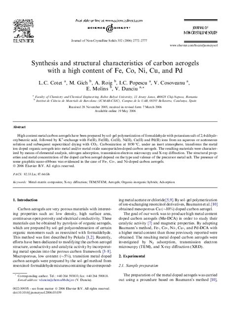 Pdf Synthesis And Structural Characteristics Of Carbon Aerogels With A High Content Of Fe Co