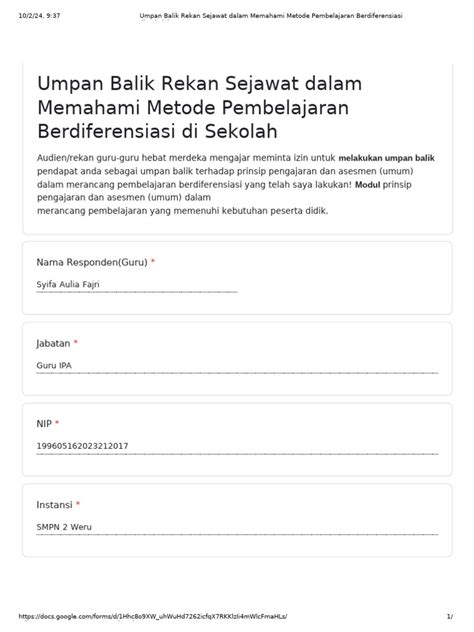 Umpan Balik Rekan Sejawat Memahami Pembelajaran Berdiferensiasi