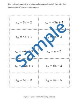 Nth Term Matching Activity By Algebra Beagle TPT