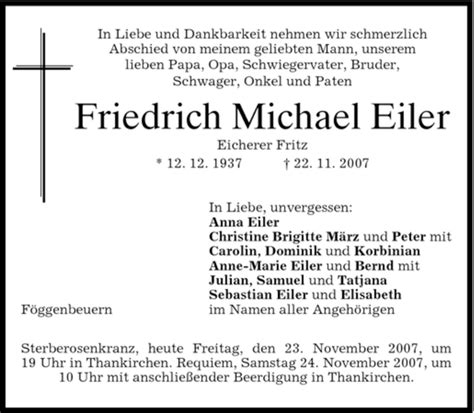 Traueranzeigen Von Friedrich Michael Eiler Trauermerkurde