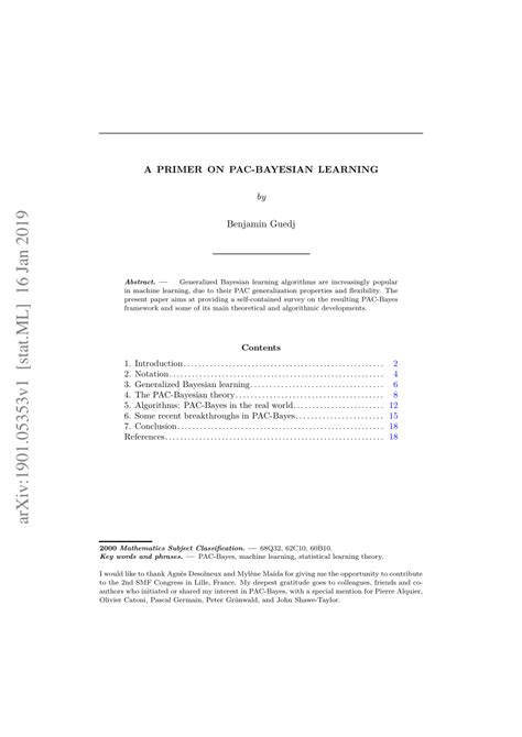 Pdf A Primer On Pac Bayesian Learning