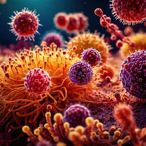Microscopic Medical Scientific Illustration Of Bacteria Virus And Other