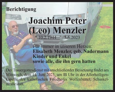 Traueranzeigen Von Joachim Peter Menzler Trauer38 De