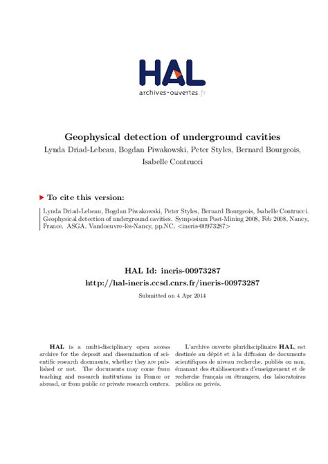Pdf Geophysical Detection Of Underground Cavities