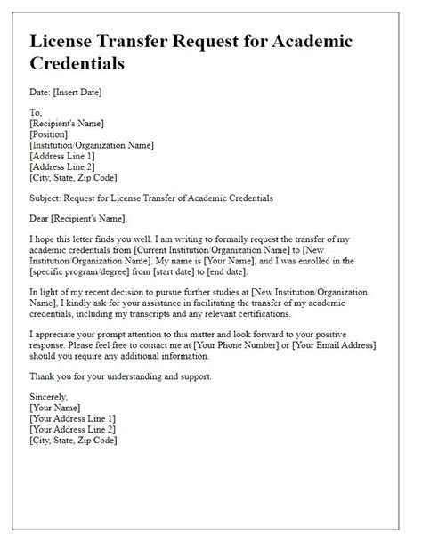 Letter Template For License Transfer Request Free Samples In Pdf