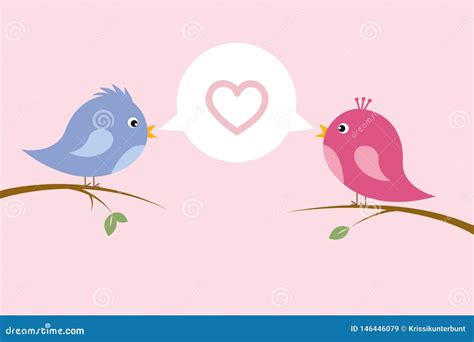 Cute Singing Bird Couple In Love Sit On A Branch Stock Vector