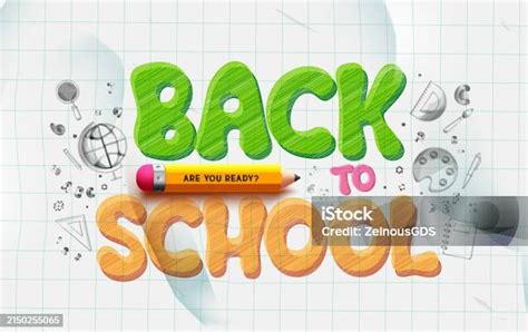 학교 텍스트 벡터 디자인으로 돌아 가기 종이 격자 공간에 있는 학교 인사말 타이포그래피와 낙서 교육 용품 자료 및 학습 용품으로 돌아가기 등에 대한 스톡 벡터 아트 및 기타