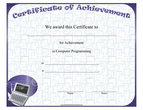 Computer Programming Achievement Certificate Template Violet Download Printable Pdf