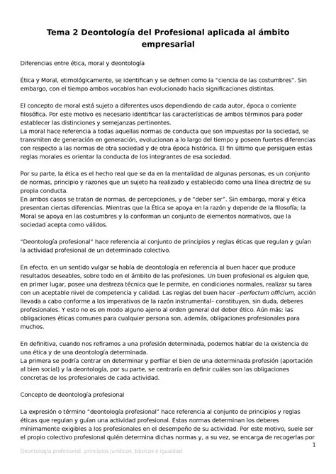 Tema Deontología Profesional Tema Deontología del Profesional aplicada al ámbito