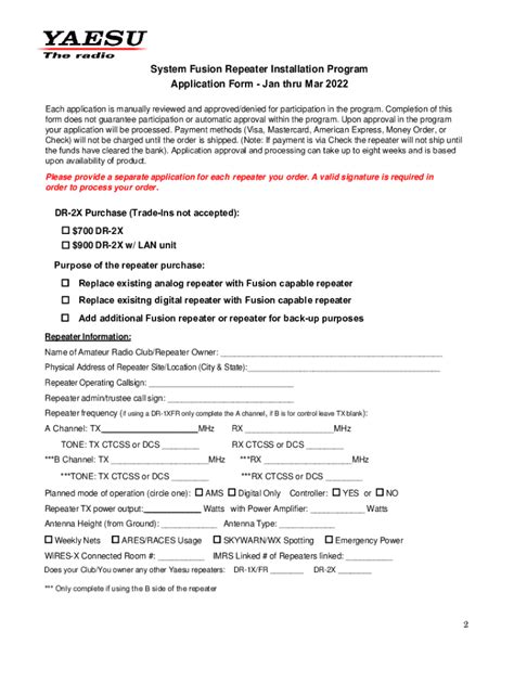 Fillable Online System Fusion Repeater Installation Program Fax Email
