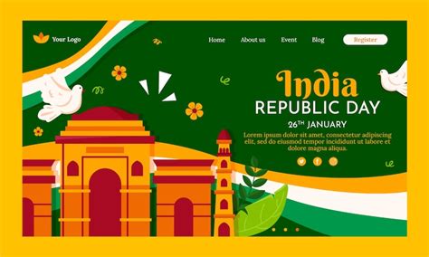 인도 공화국의 날 방문 페이지 템플릿 무료 벡터